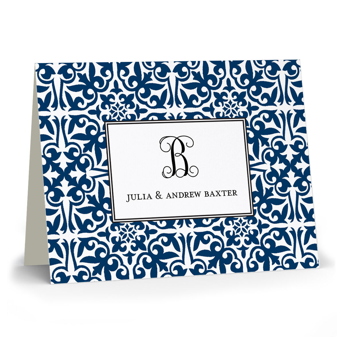 Custom Blue Damask Folded Note Cards