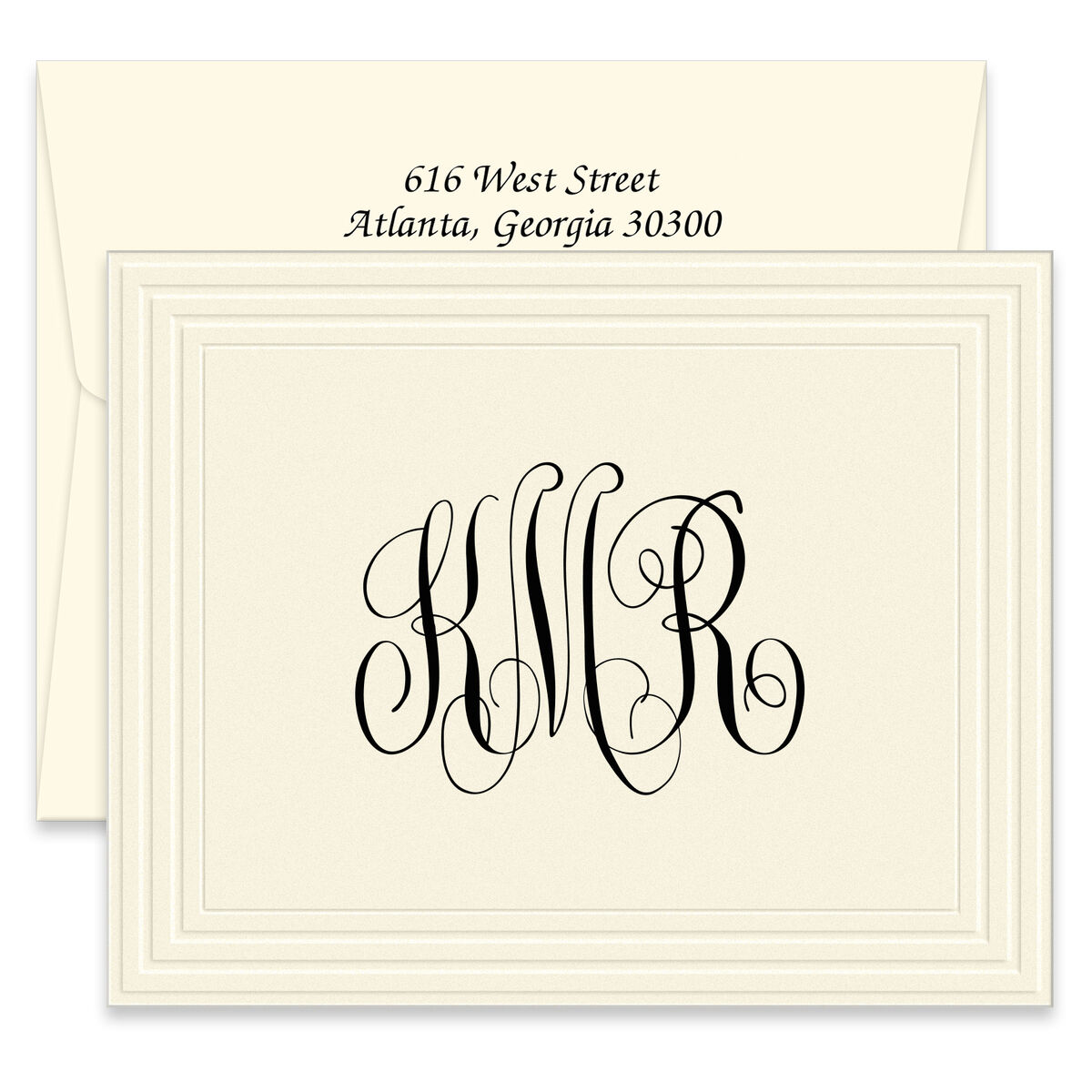Custom Classic Frame Monogram Folded Note Cards - Raised Ink