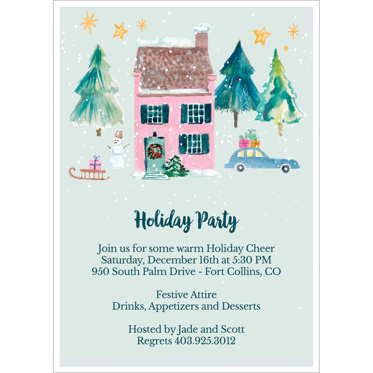 Custom Watercolor Holiday House Invitations