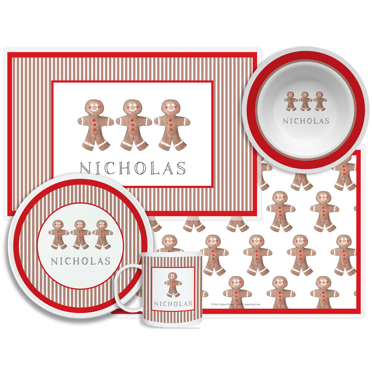 Personalized Gingerbread 4-Piece Dinnerware Set