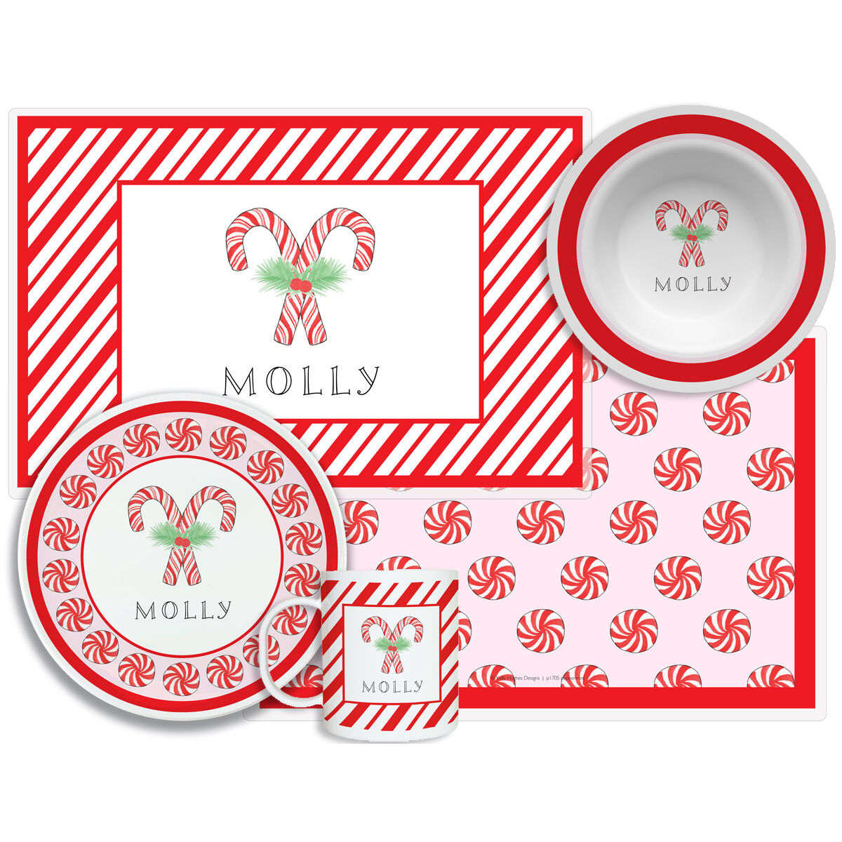 Personalized Peppermint 4-Piece Dinnerware Set