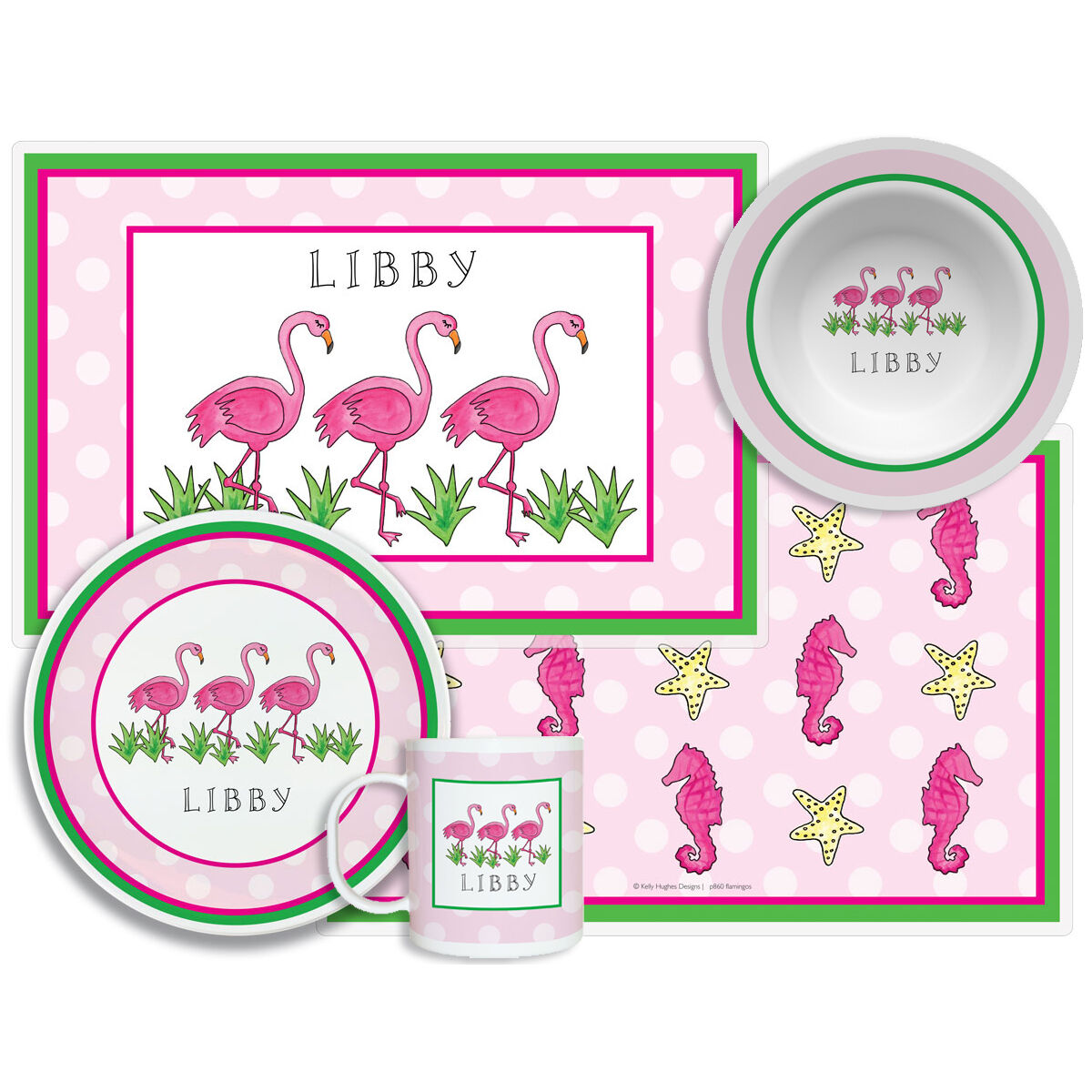 Personalized Flamingo Fun 4-Piece Dinnerware Set