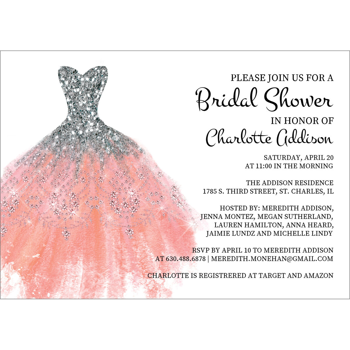 Custom Sparkle Bridal Gown Invitations