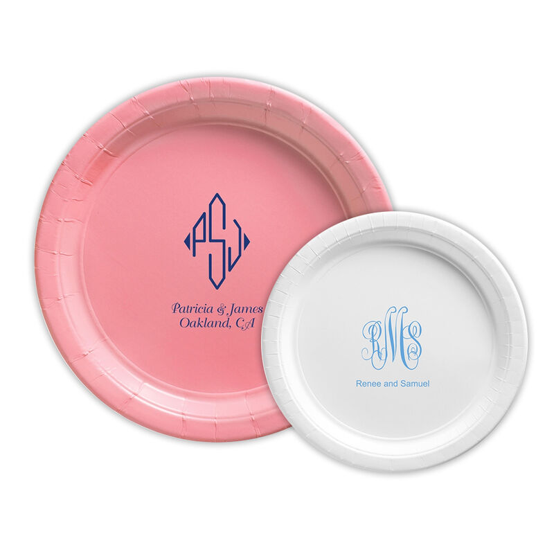 Personalized Pick Your Three Letter Monogram Style with Text Paper Plates