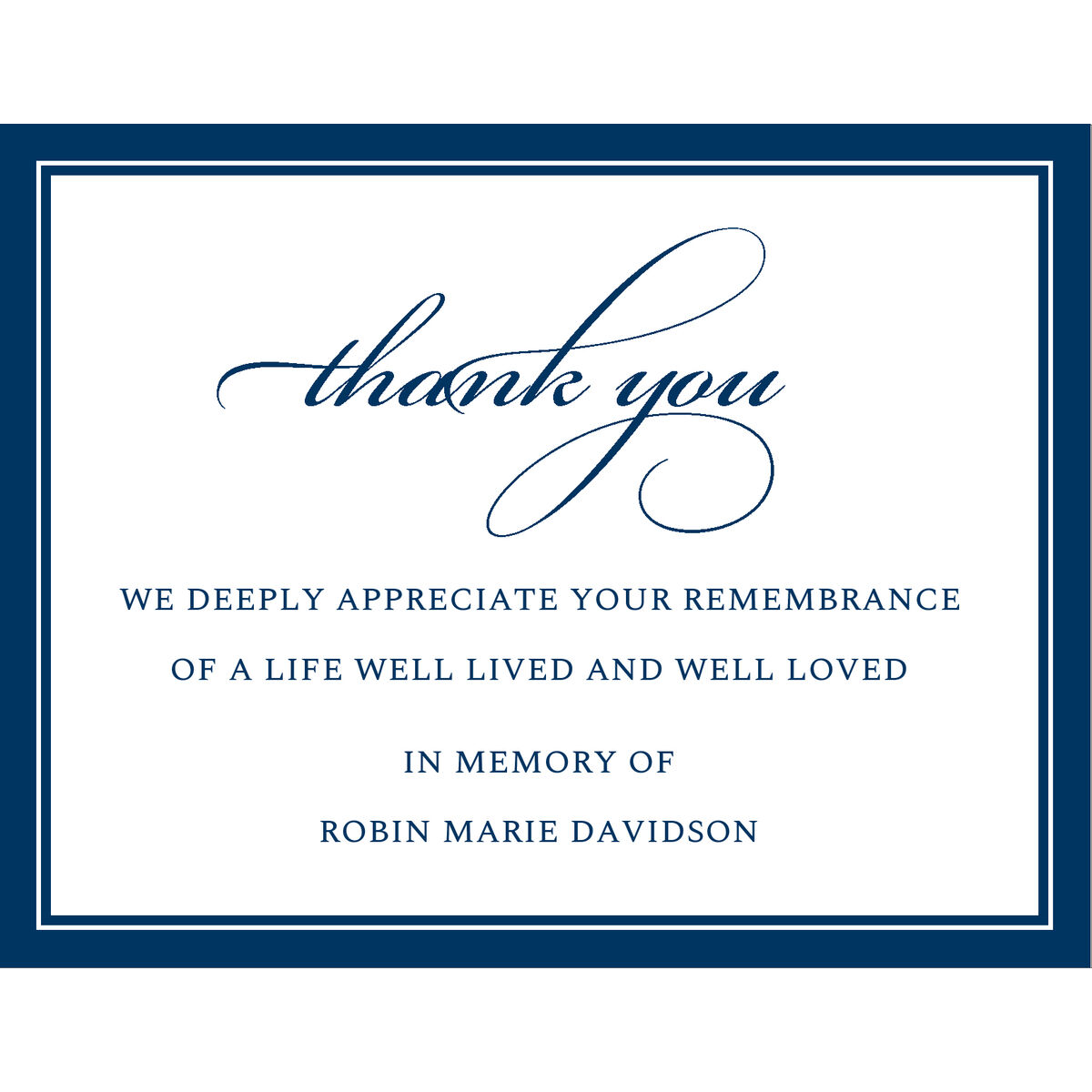 Custom Thick Framed Thank You Flat Sympathy Note Cards