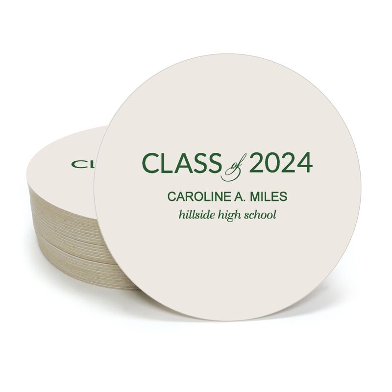 Personalized Bold Class of Graduation Round Coasters