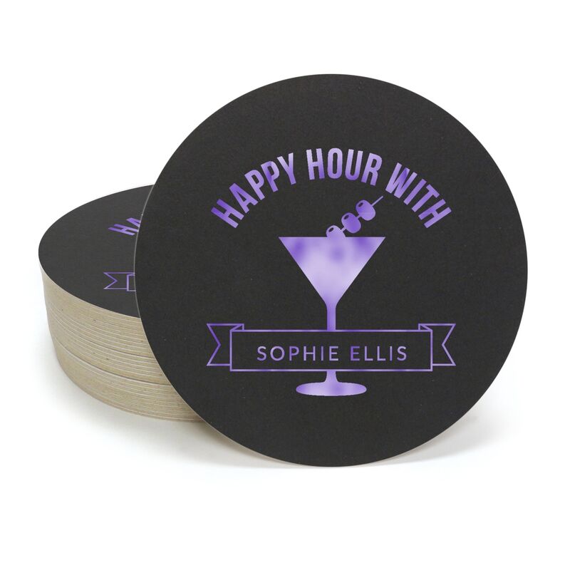 Personalized Happy Hour Martini Round Coasters