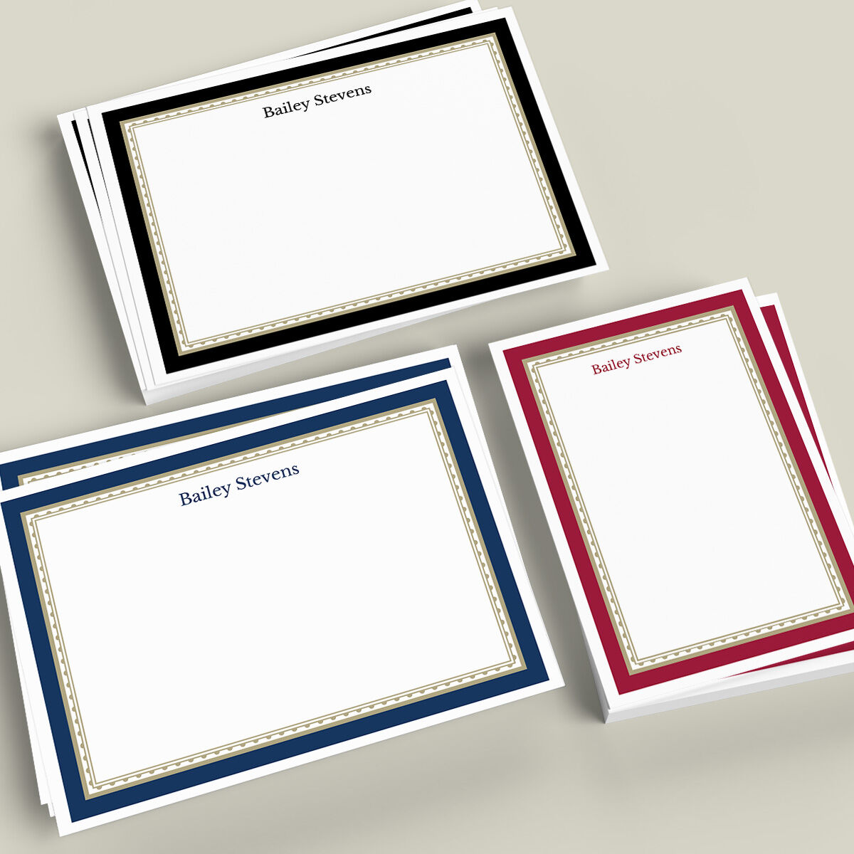 Personalized Classic Border Flat Note Card Collection