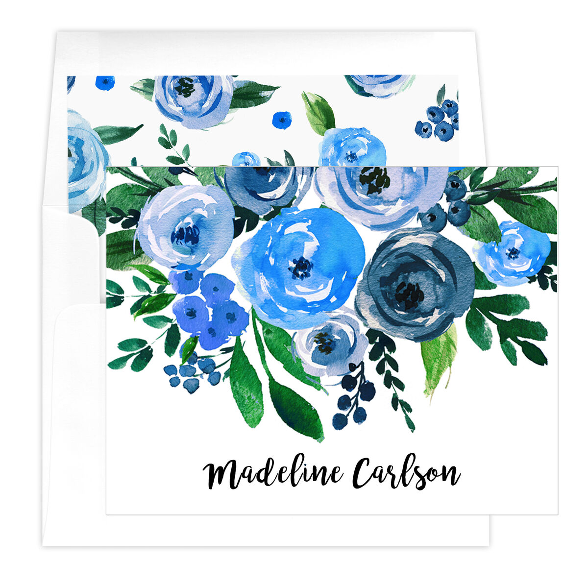 Blue Rose Topper Folded Note Cards