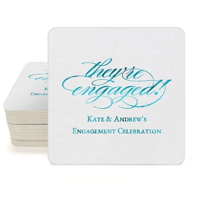 Personalized Script They're Engaged Square Coasters
